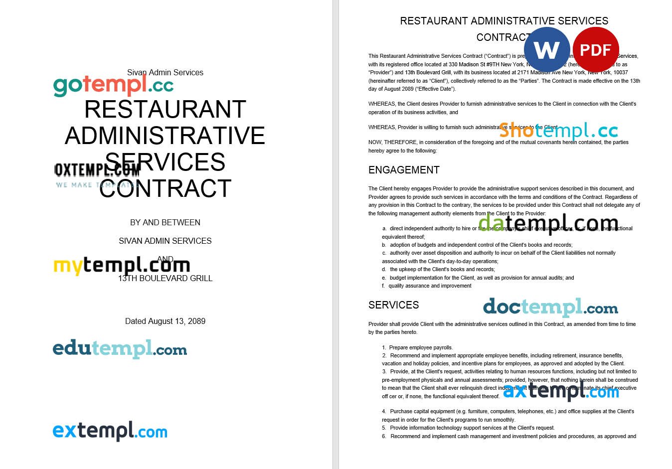 free restaurant administrative services contract template, Word and PDF ...
