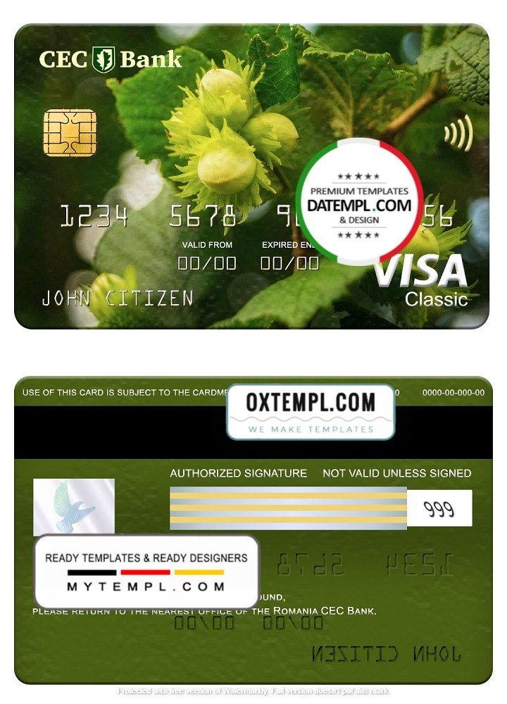 Romania CEC Bank visa classic card, fully editable template in PSD format