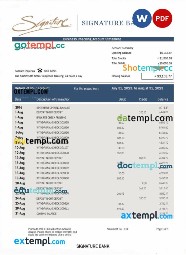 Signature bank enterprise statement Word and PDF template – gotempl.cc