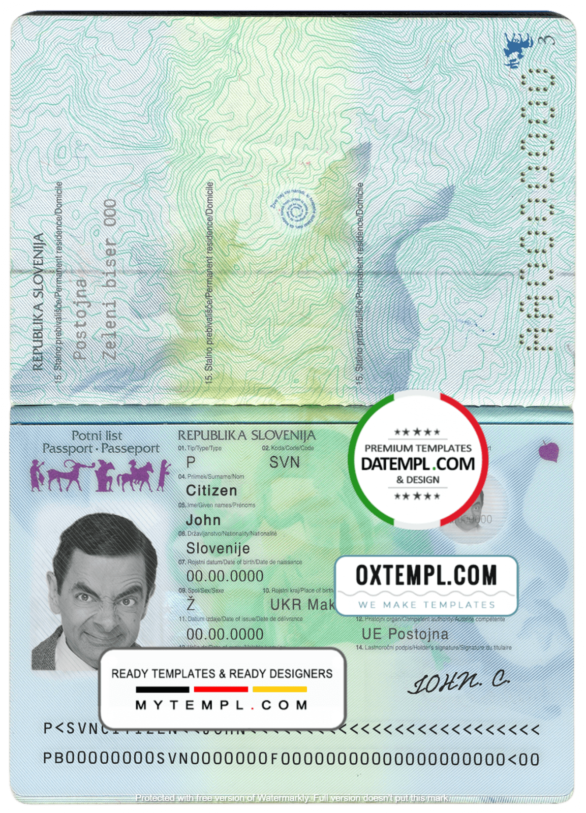 Slovenia passport template in PSD format, fully editable