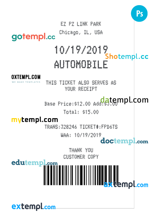 STANDART PARKING receipt PSD template