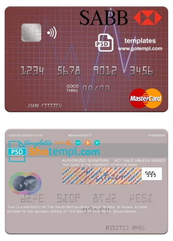 Saudi Arabia The Saudi British Bank mastercard template in PSD format