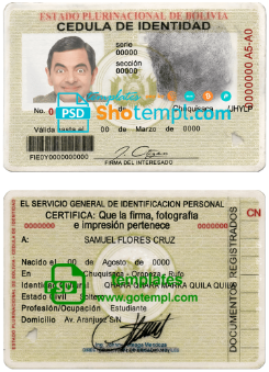 Bolivia ID card template in PSD format, fully editable