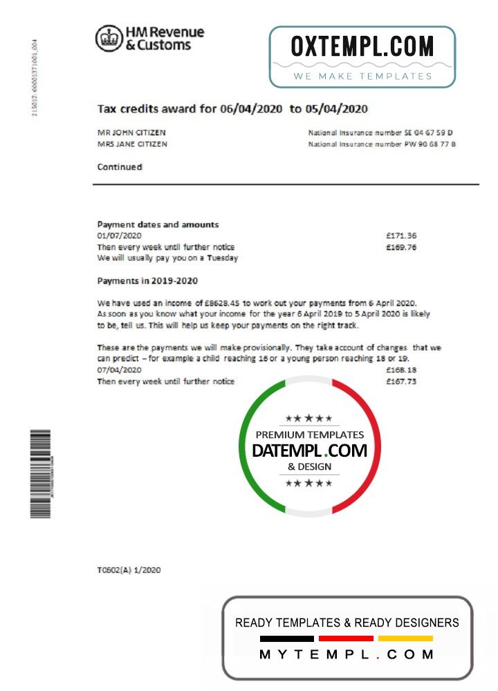 United Kingdom HM Revenue & Customs bank statement easy to fill ...