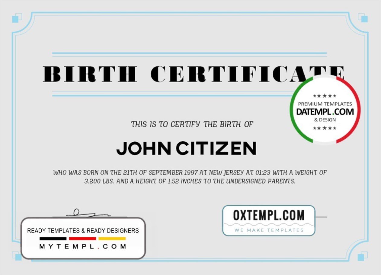 USA Birth Certificate template in Word and PDF format