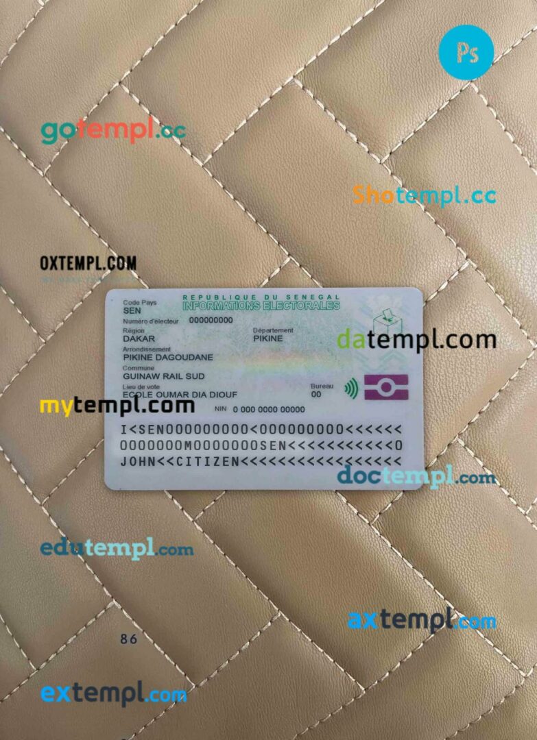 Senegal ID card PSD files, scan look and photographed image, 2 in 1