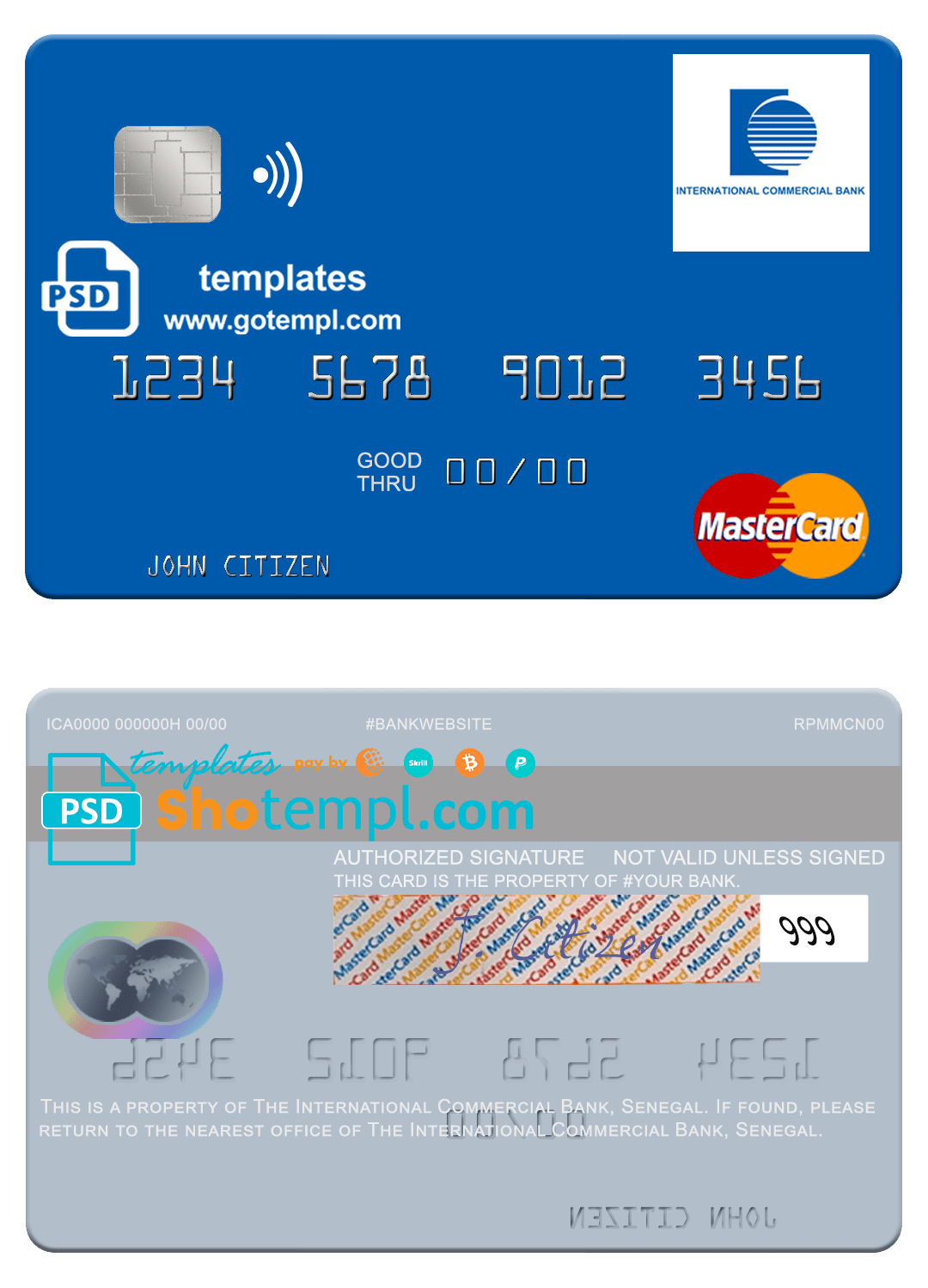 Senegal The International Commercial Bank mastercard template in PSD format