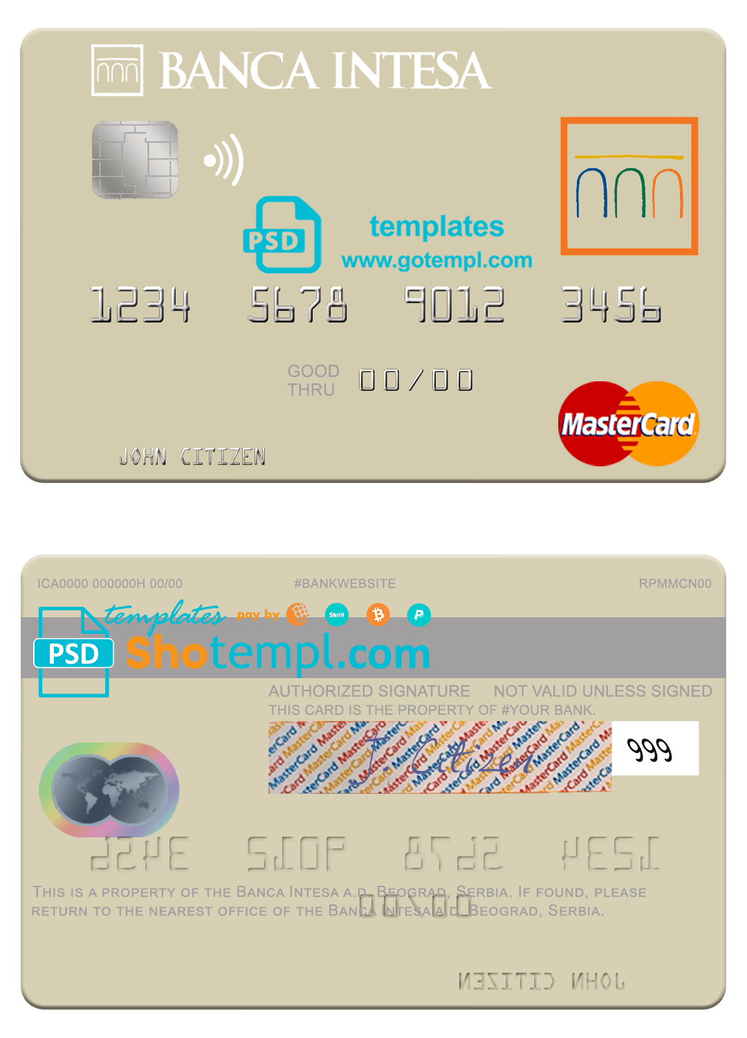 Serbia The Banca Intesa a.d. Beograd mastercard template in PSD format