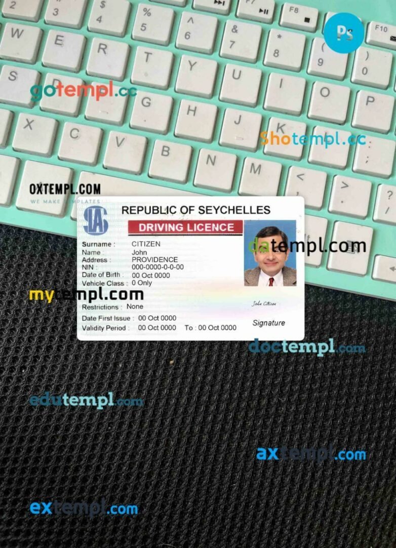 Seychelles driving license editable PSD files, scan look and photo ...