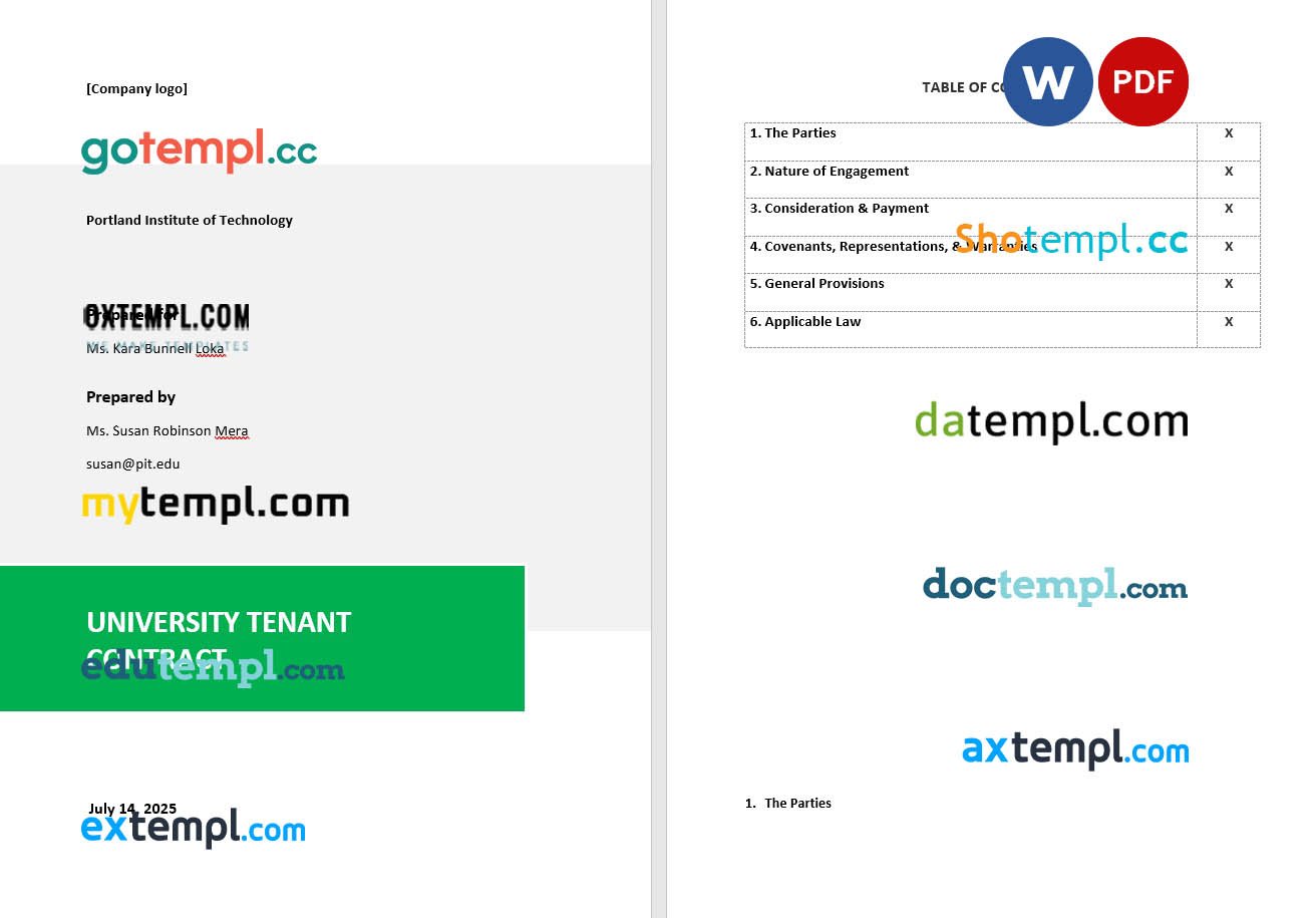 free simple university contract template, Word and PDF format