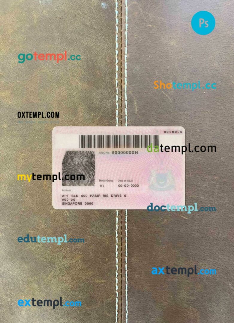 Singapore ID card editable PSDs, scan and photo-realistic snapshot, 2 in 1