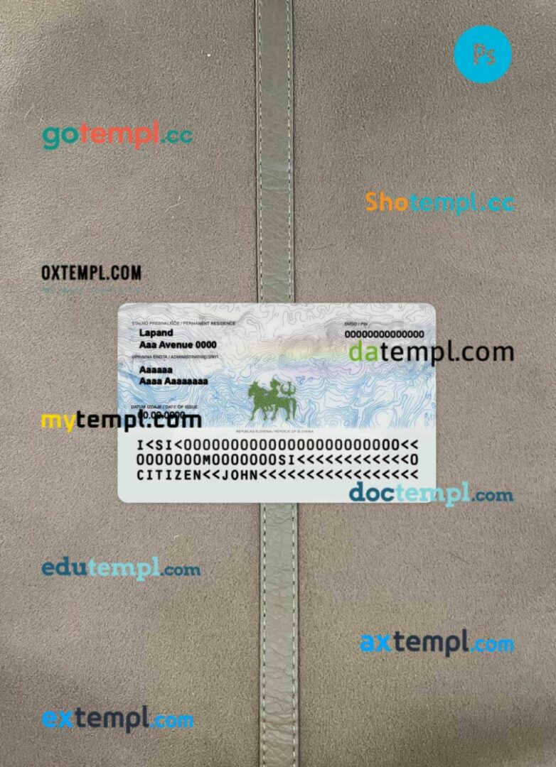 Slovenia ID card PSD files, scan look and photographed image, 2 in 1