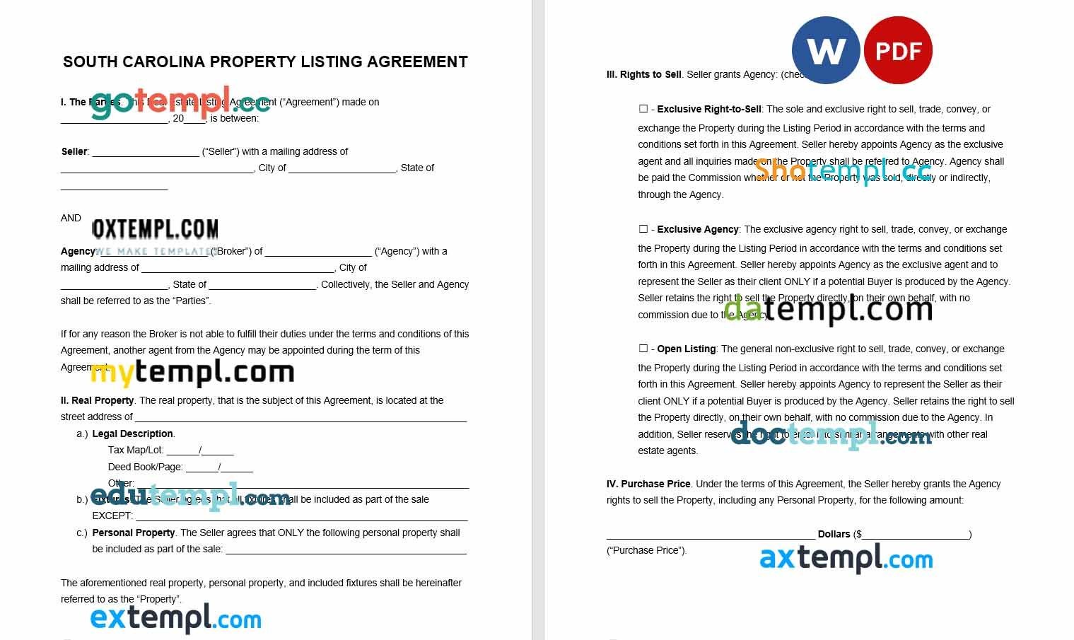 free South Carolina real estate listing agreement template, Word and ...
