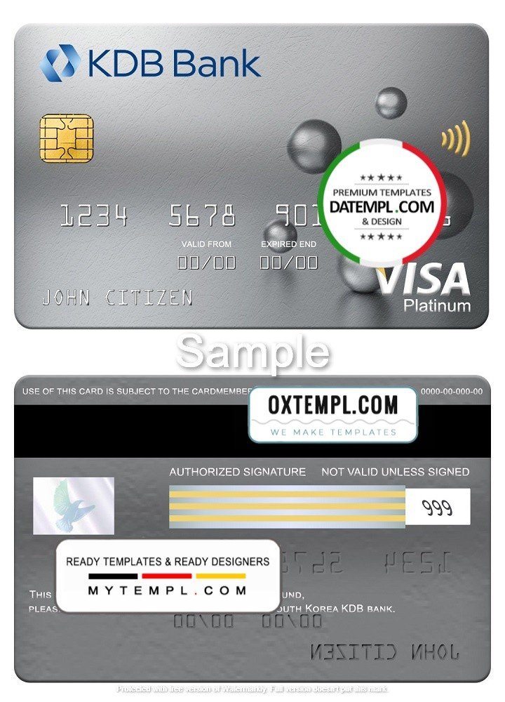 South Korea KDB bank visa platinum card, fully editable template in PSD ...