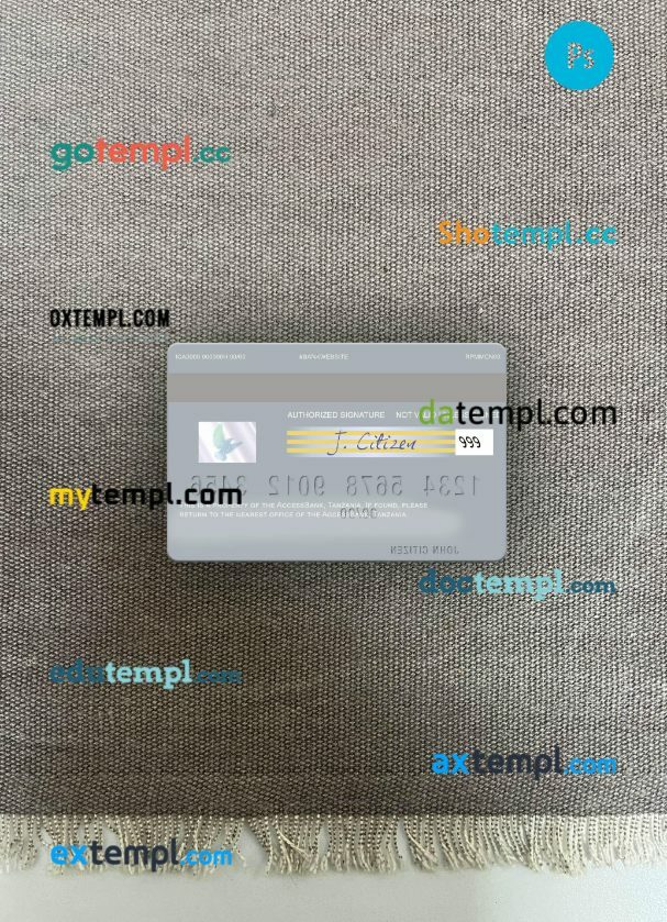 Tanzania AccessBank visa debit card PSD scan and photo-realistic ...