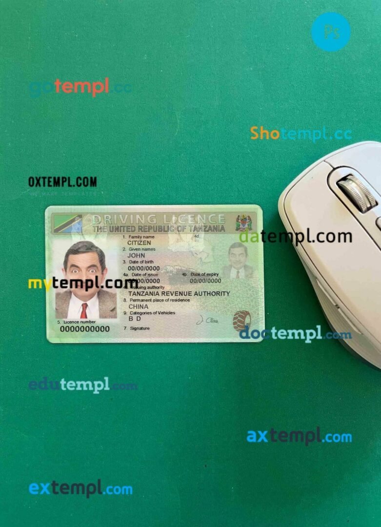 Tanzania driving license PSD files, scan look and photographed image, 2 ...