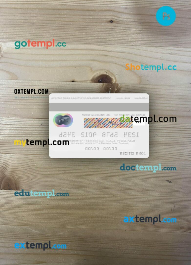 Thailand Bangkok Bank mastercard gray PSD scan and photo taken image, 2 ...