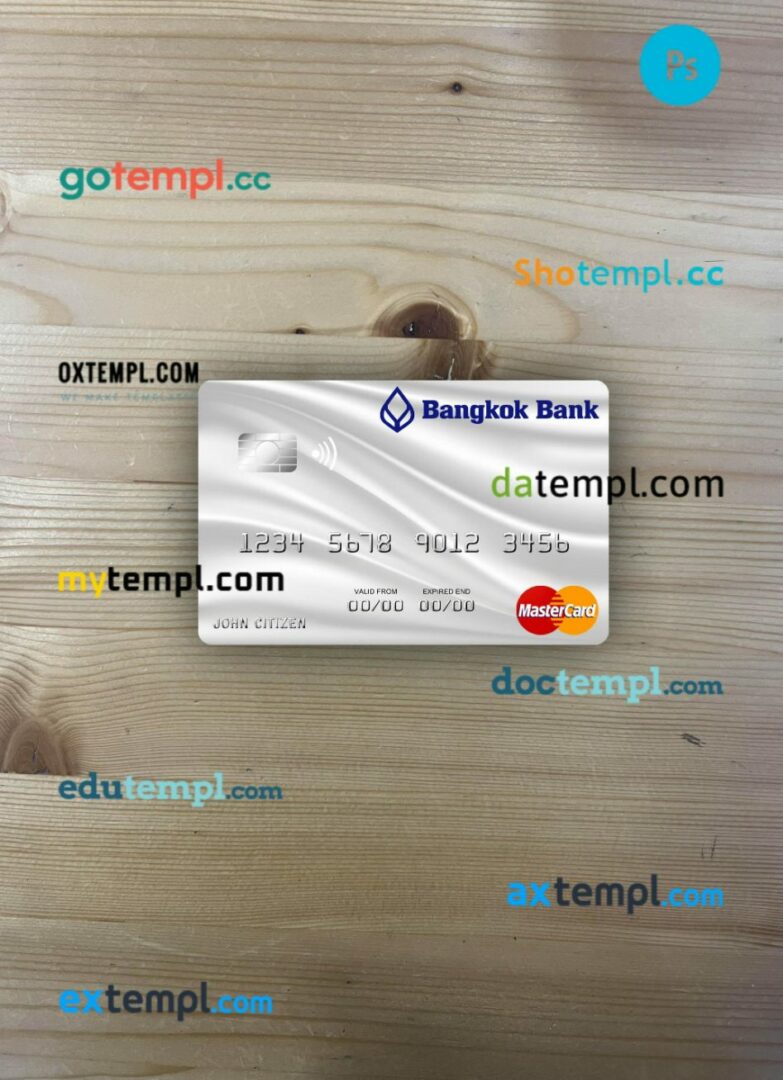 Thailand Bangkok Bank mastercard gray PSD scan and photo taken image, 2 ...