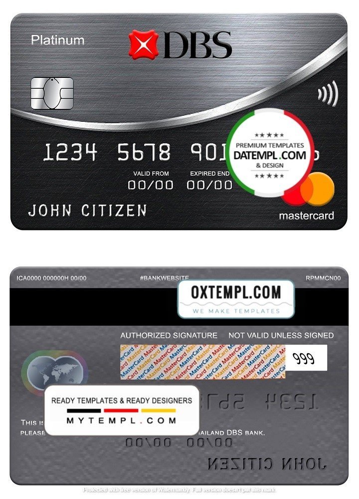 Thailand DBS bank mastercard platinum, fully editable template in PSD ...