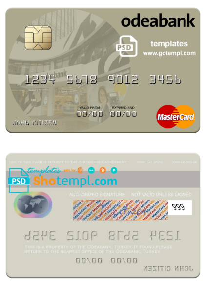 Turkey Odeabank mastercard template in PSD format