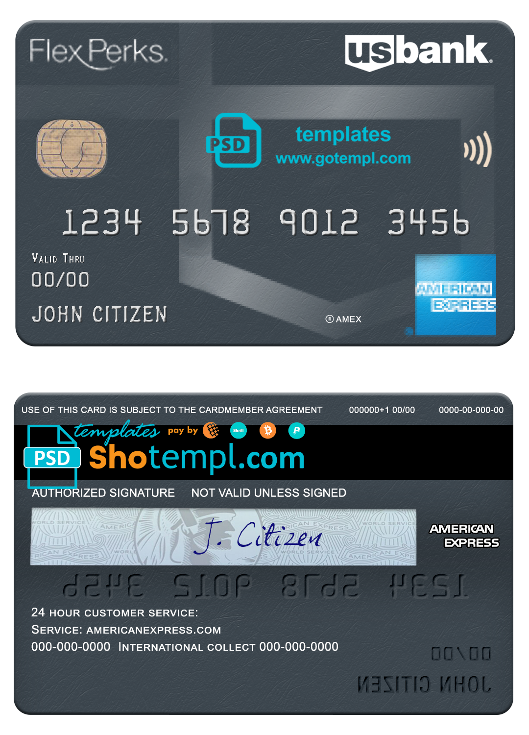 USA U.S. bank FlexPerks Reserve Amex card template in PSD format, fully ...