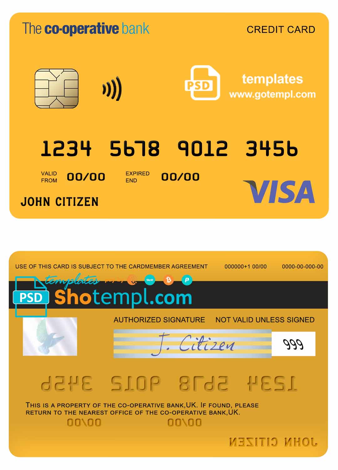 United Kingdom The Co-operative bank visa credit card template in PSD ...