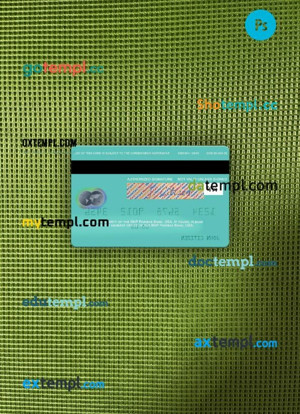 USA BNP Paribas Bank mastercard PSD scan and photo taken image, 2 in 1