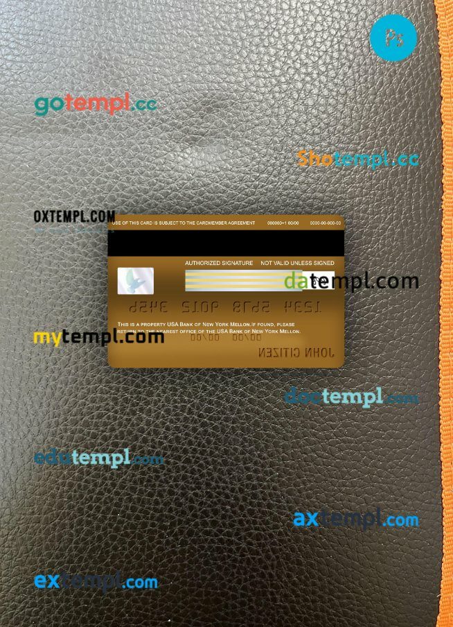 USA Bank of New York Mellon visa gold card PSD scan and photo-realistic ...