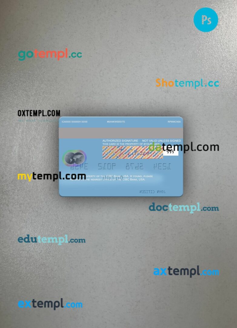 USA CIBC Bank mastercard PSD scan and photo taken image, 2 in 1 ...