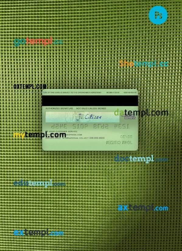 USA California Varo bank AMEX green card PSD scan and photo-realistic snapshot, 2 in 1