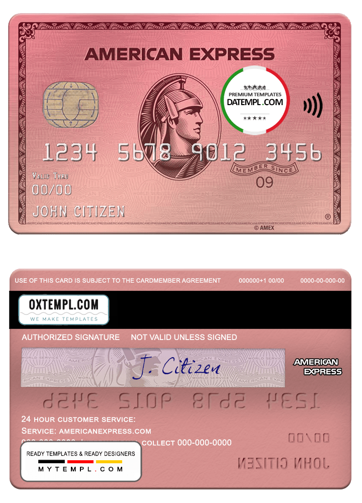 USA Capital One bank AMEX rose gold card template in PSD format, fully ...
