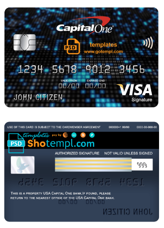 USA Capital One bank visa signature card fully editable template in PSD ...
