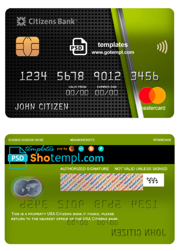 USA Citizens bank mastercard fully editable template in PSD format