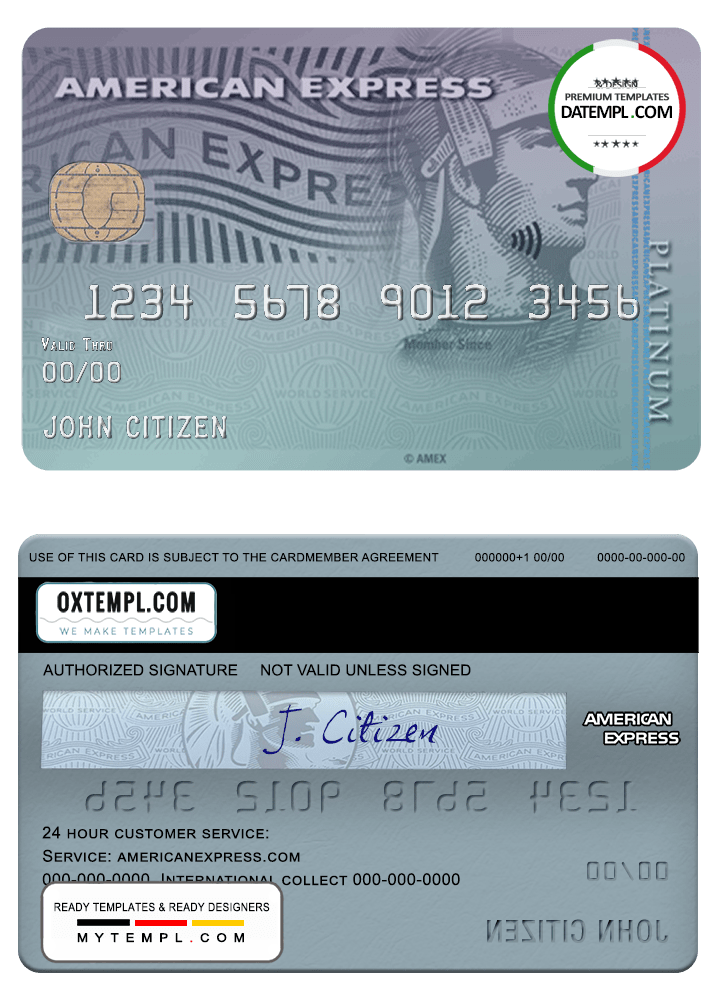 USA Discover bank AMEX platinum card template in PSD format, fully editable