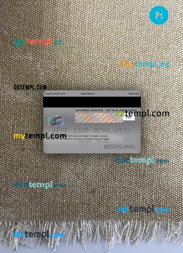 USA Discover bank mastercard PSD scan and photo taken image, 2 in 1