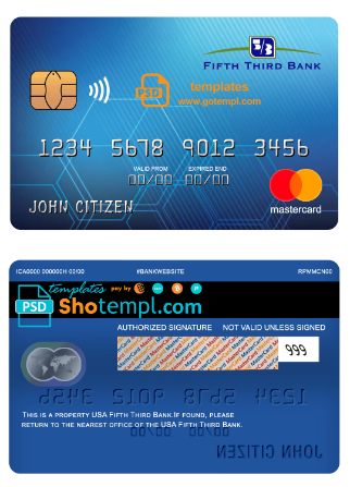 USA Fifth Third bank mastercard fully editable template in PSD format