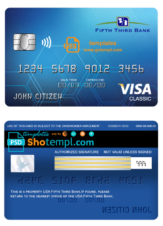 USA Fifth Third bank visa classic card fully editable template in PSD ...