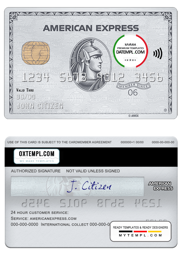 USA NAB bank AMEX platinum card template in PSD format, fully editable