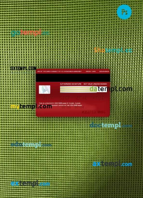 USA NAB bank visa signature card PSD scan and photo-realistic snapshot ...