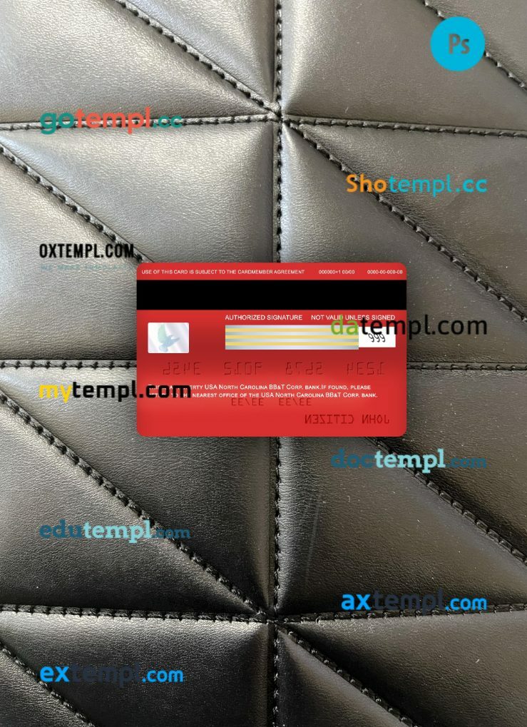 USA North Carolina BB&T Corp. bank visa signature card PSD scan and ...