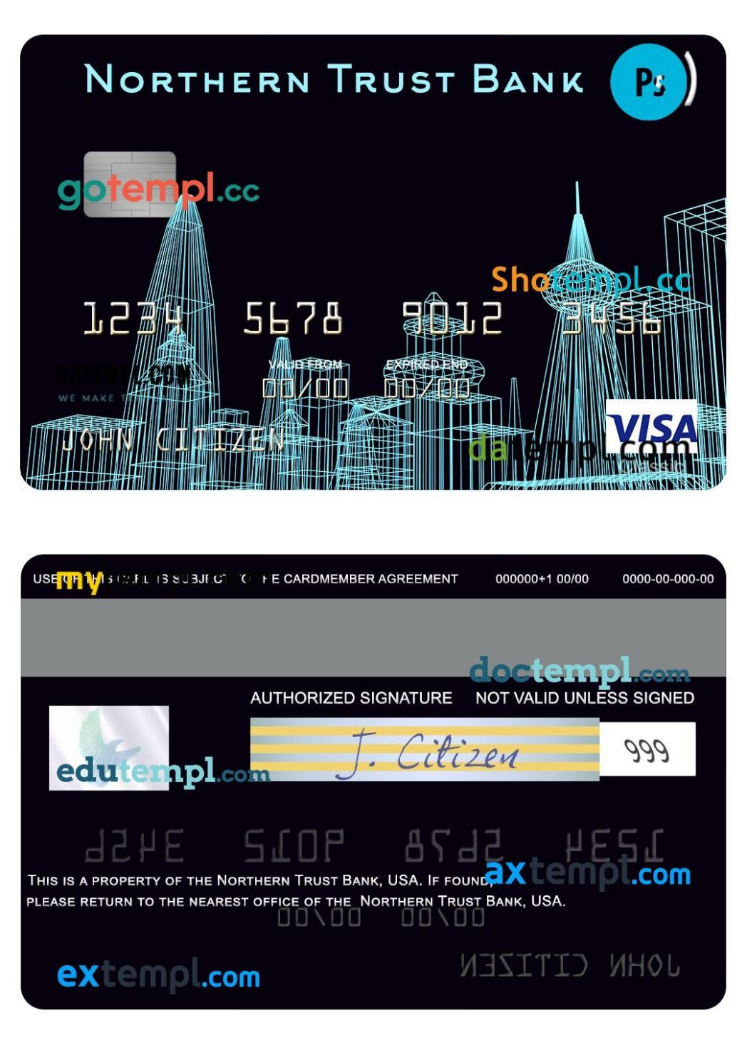USA Northern Trust Bank visa card template in PSD format