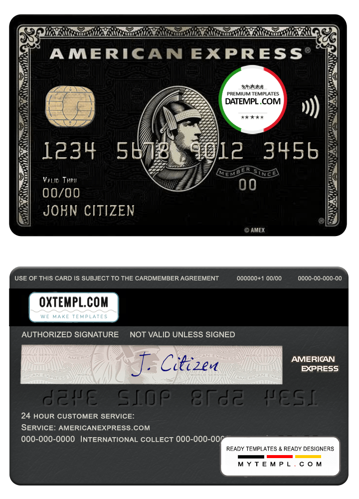 USA PNC Bank AMEX black card template in PSD format, fully editable