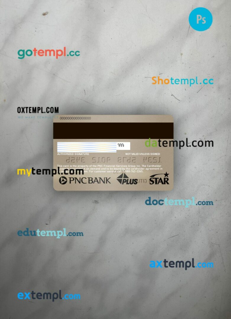 USA PNC bank mastercard PSD scan and photo taken image, 2 in 1