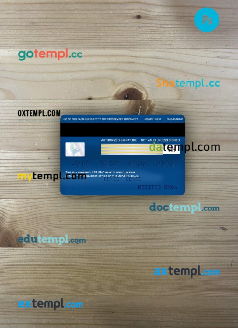 USA PNC bank visa signature card PSD scan and photo-realistic snapshot ...
