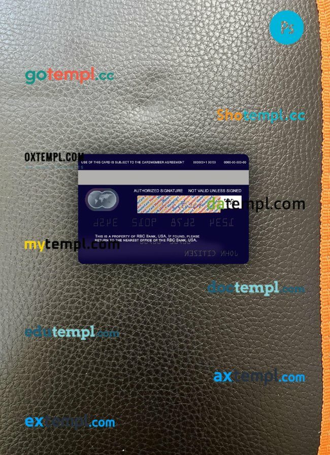 USA RBC Bank mastercard PSD scan and photo taken image, 2 in 1