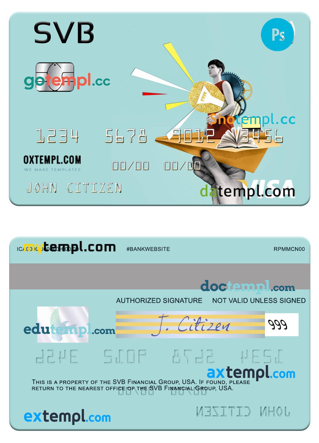 USA SVB Financial Group visa card template in PSD format