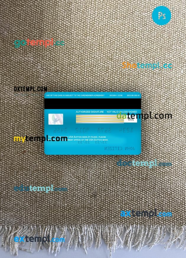 USA Sutton bank signature card PSD scan and photo-realistic snapshot, 2 ...