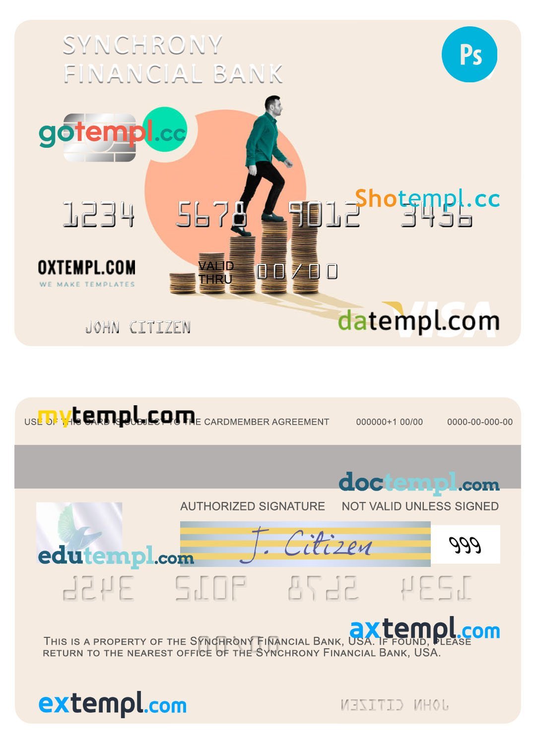 USA Synchrony Financial Bank visa card template in PSD format – gotempl.cc