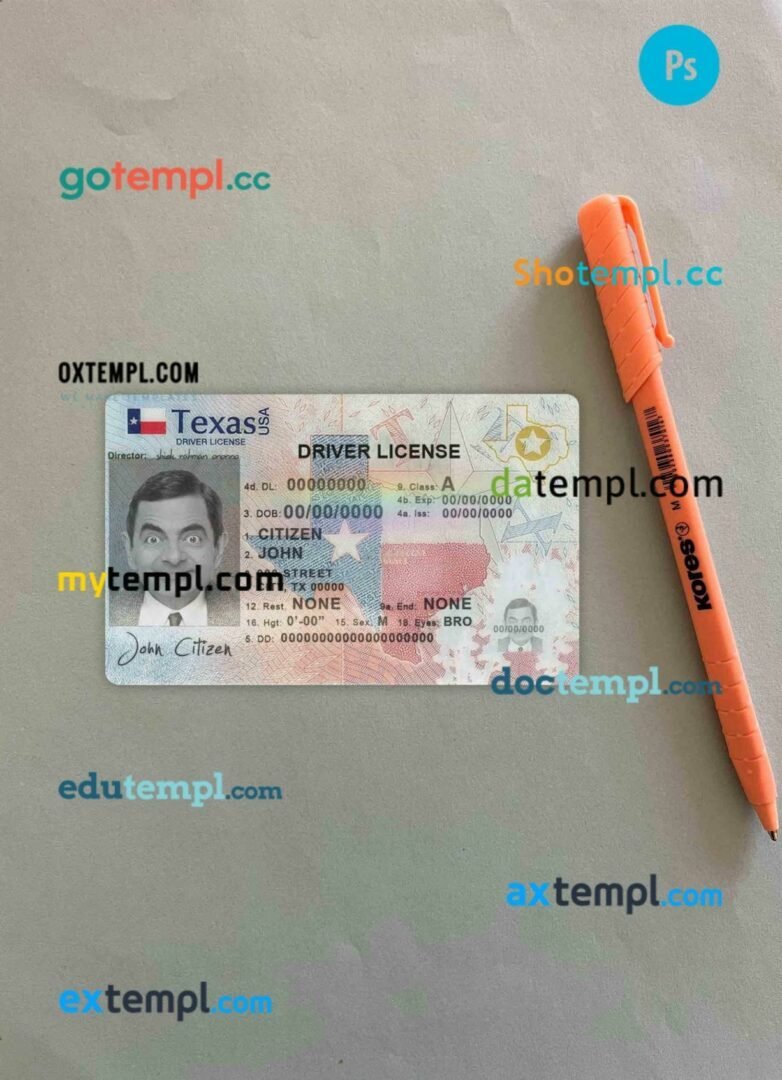 USA Texas driving license PSD files, scan look and photographed image ...