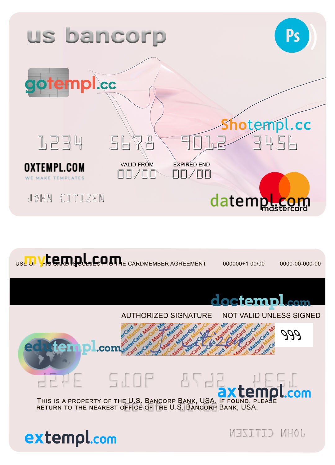 USA U.S. Bancorp Bank mastercard template in PSD format – gotempl.cc